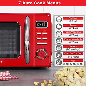 Galanz GLR25MRDR10 Retro Compact Refrigerator, Mini Fridge with Single Doors, Adjustable Mechanical Thermostat with Chiller, Red, 2.5 Cu Ft & GLCMKZ07RDR07 Retro Countertop Microwave Oven