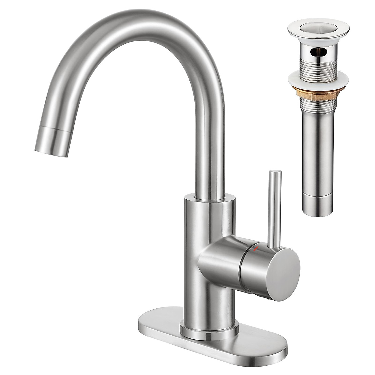 CREA Bar Sink Faucet,Bathroom Faucet with Pop Up Drain Stopper Overflow,Pre Wet Small Kitchen Sink Faucet Single Hole 1 Handle Stainless Steel Brushed Nickel,Bathroom Sink Stopper Hair Catcher