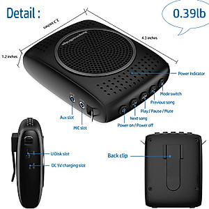 Voice Amplifier for Teachers Personal Wired Microphone Headset - Loudly Rechargeable Portable Microphone with Speaker, 2000mAh Small Pa System with Headset Microphone Classroom ect S309