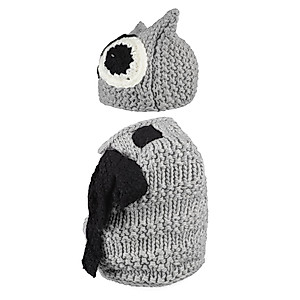 2 Pieces Kids Winter Warm Knitted Hats and Scarf Set Cute Owl Knit Beanie Hat with Scarf for Boys Girls 3-9 Year (Gray)