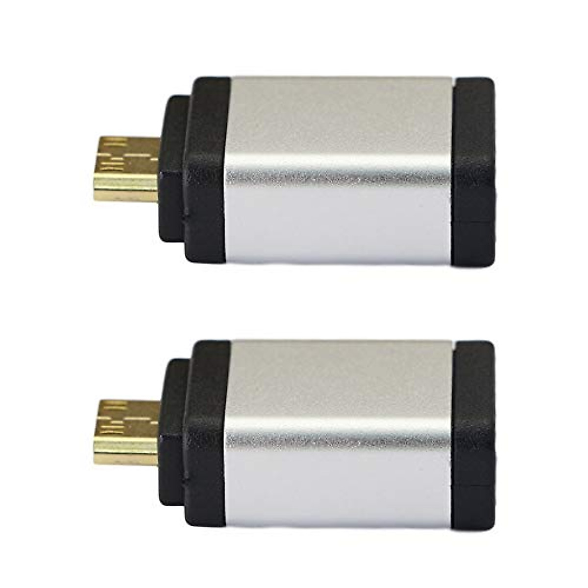 Mini HDMI to HDMI Adapter 2-Pack Mini HDMI Male to HDMI Female 4kx2k Gold Plated Adapter for Raspberry Pi, Camera, Camcorder, DSLR, Tablet, Video Card (Silver)