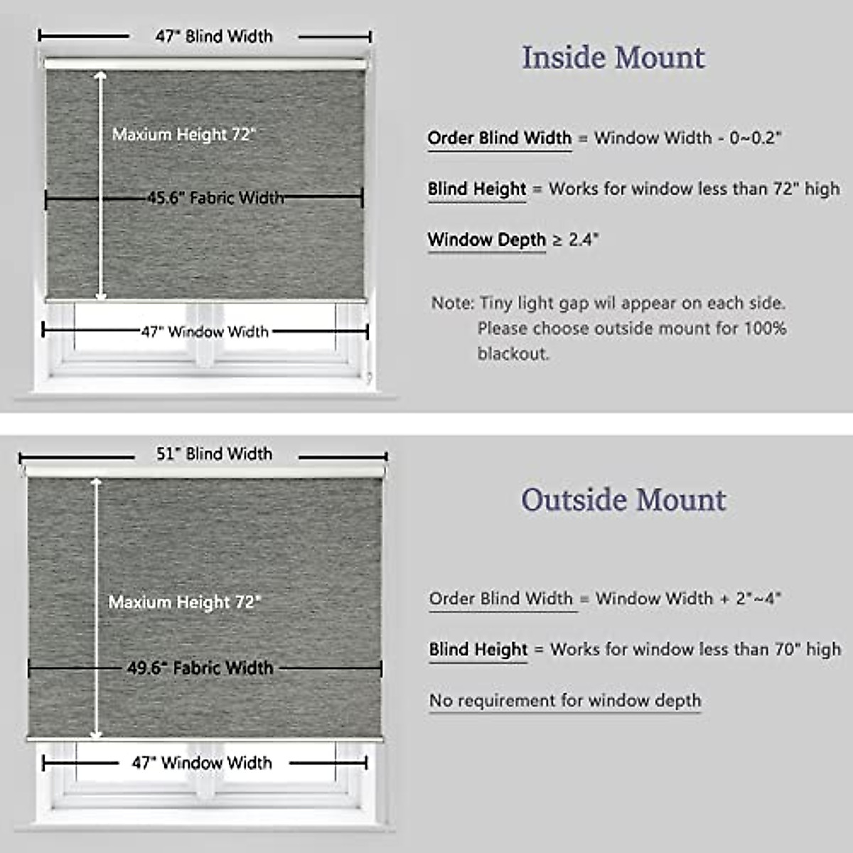 RED GRAPES Roller Window Shades,100% Blackout UV Protection Roller Blinds,Window Blind with Thermal Insulated,Window Shade for Home Office Living Room,Easy to Install(Gray, 36'')