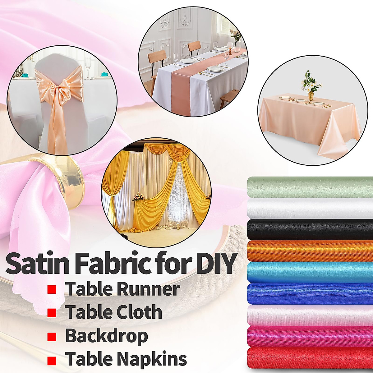 Horbaunal Black Satin Fabric, 60" Wide, 2 Yards, Soft Charmeuse Satin Fabric for DIY Crafts Decorations Costume