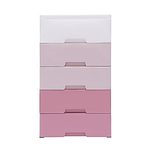YIPONYT Plastic Drawers Storage Cart Mobile Cabinet with Casters, Tall Dressers Gradient Pink Stackable Vertical Storage, Large Containers Organizer Unit…