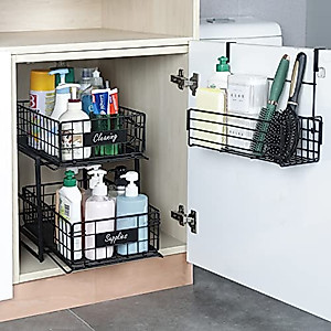 Upgraded Under Sink Organizers and Storage, Pull Out Under Bathroom Cabinet Organizer with A Extra Multiple Functional Basket, Sliding Out Closet Organizer Basket, Height Between 2 Drawers: 10.36in