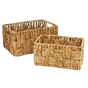 Deco 79 Jute Rope Handmade Decorative and Functional Storage Basket Woven Rectangular Basket Organizer with Slit Handles, Set of 2 Basket for Storage 16", 13"W, Brown