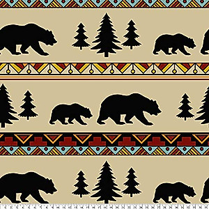 Lodge Bear Stripe Anti-Pill Premium No-Sew Throw Fleece Fabric Kit (72x60)