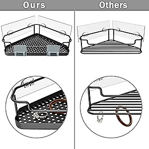 Orimade Corner Shower Caddy Organizer Basket with Hooks Adhesive No Drilling Wall Mount Bathroom Shelf Shampoo Holder Storage Rack Rustproof, 2 Pack-Black, Only for 90-Degree Corner