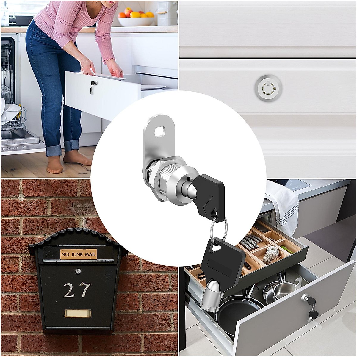 3 Pack Cabinet Locks with Keys, 5/8" Cam Locks Keyed Alike, RV Storage Lock for RV Compartment Door Mailbox Toolbox Locks Replacement Set, Chrome