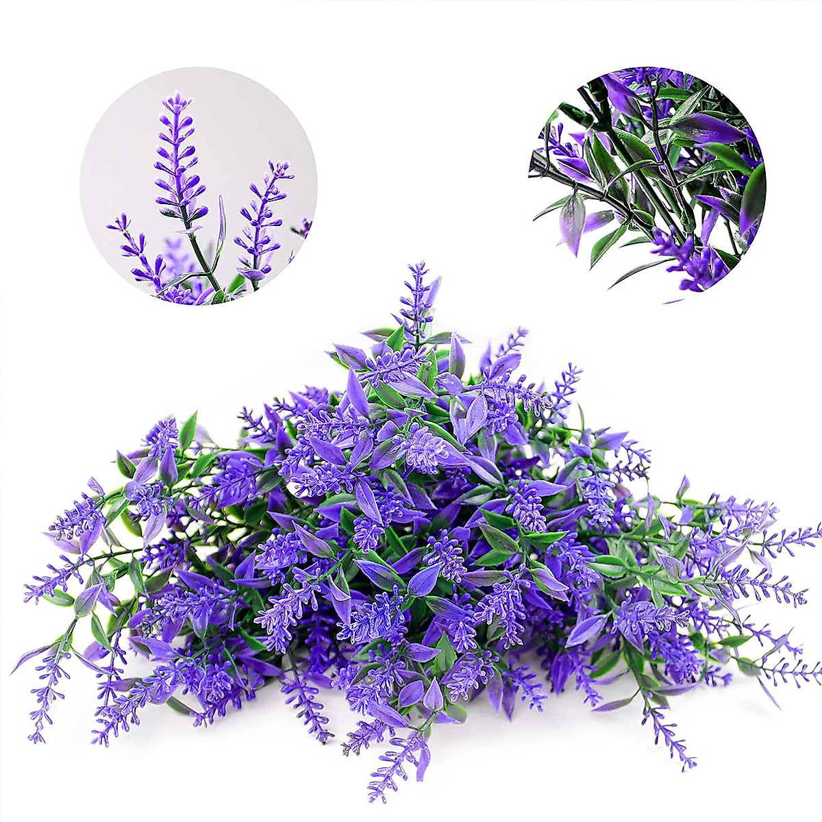 SAYW Artificial Flowers 10 Bundles Artificial Lavender Fake Flowers, Lifelike UV Resistant No Fade Faux Plastic Plants for Indoor Outdoor Home Office Garden Wedding Decorations(Purple)