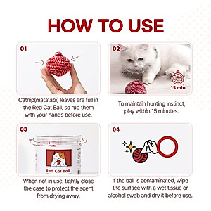 JAYU PET Red Cat Ball - Catnip Inside Cat Toy, Handmade Silvervine Ball Toys for Indoor Cats, Interactive Matatabi Cat Ball Toy, Cat Kitten Toys, Cat Balls (2.7 inch)