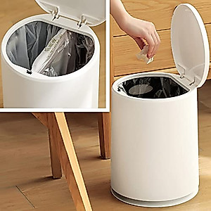 Spakoo White Trash Can Wastebasket, 2.2 Gallon/ 10L Round Sort Garbage Can Recycle Bin with Press Lid, Decorative Rubbish Container Bin for Kids Room, Bathroom, Powder Room, Kitchen