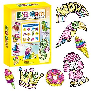 MEIEST Gem Diamond Painting Kits for Kids,24 PCS Fun DIY Mosaic Stickers by Numbers Kits,4 PCS Sparkly Suncatchers Creative Arts and Crafts Set and Handmade Gift(Sweets + Magical)