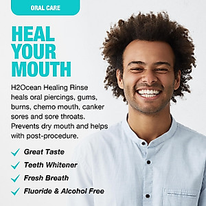 H2Ocean Healing Rinse Natural Sea Salt Oral Care - Mouth Rinse for Oral Care - Great for Piercings, Sore Throats & Gum Health - Alcohol- & Fluoride-Free Mouthwash - Lemon Ice, 16 oz
