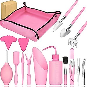 Succulent Tools,24 Pcs Mini Garden Tools Set,Transplanting Tools Miniature Succulent Hand Tools Set with Plant Potting Tarp Mat, Succulent Kit for Indoor Outdoor Miniature Fairy Garden Plant Care