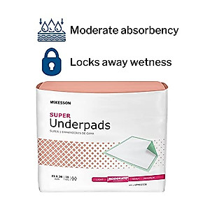 McKesson Super Underpads, Incontinence, Moderate Absorbency, 23 in x 36 in, 150 Count