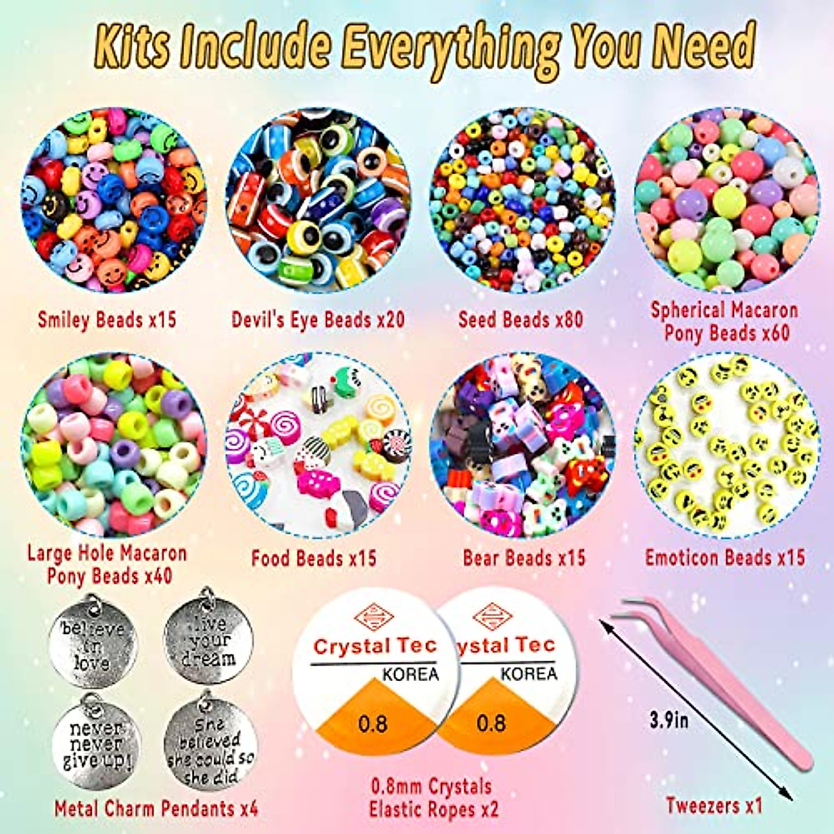 Flat Clay Beads for Jewelry Bracelet Making Kit,6mm Flat Polymer Heishi Beads DIY Arts and Crafts Kit with Smiley Face Letter Bead,Gifts Toys for Girls Age 6-12