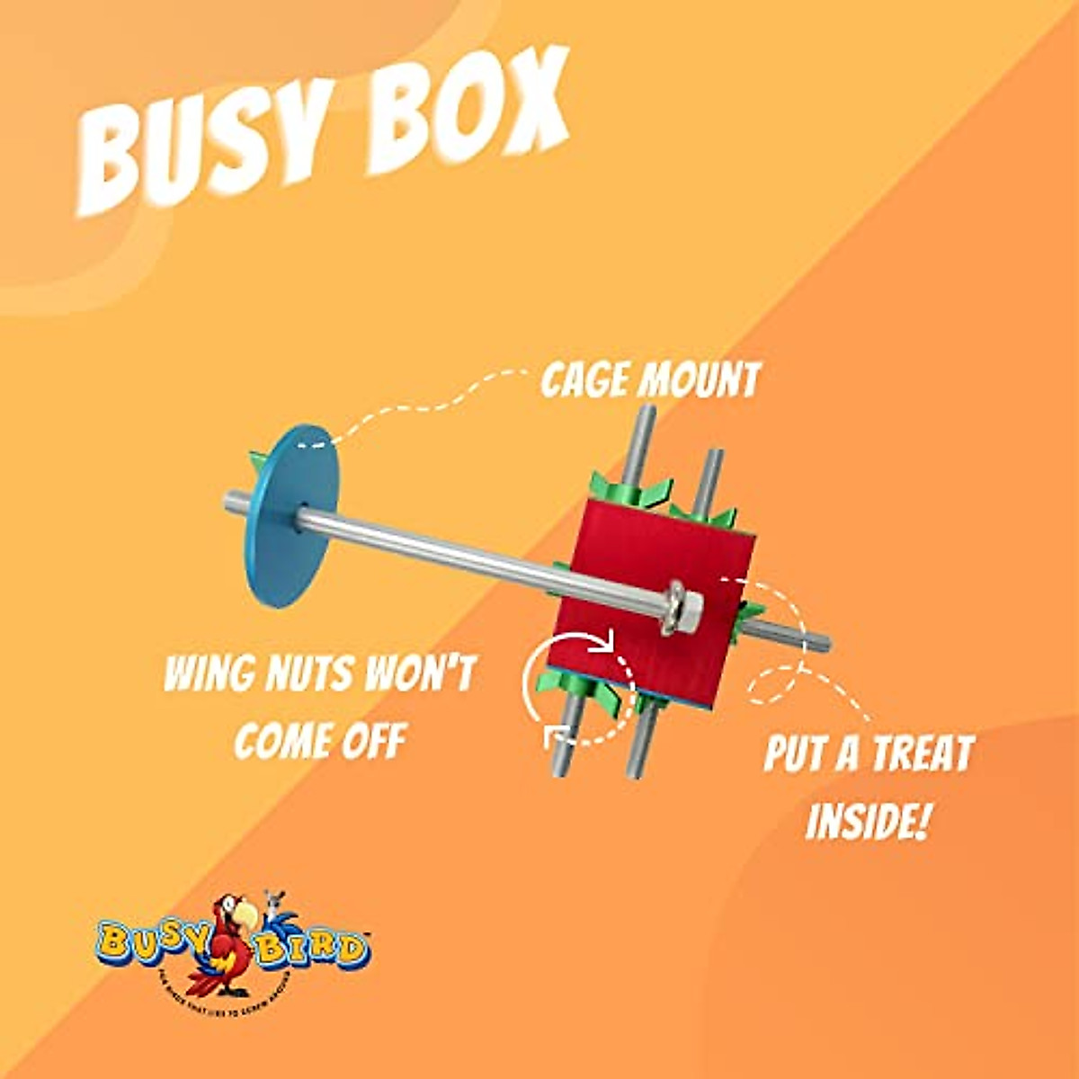 Busy Bird | Box Foraging Bird Toy - Rounded Corners, Non-Removable Wing Nuts - 100% Metal, Ultimate Brain Teaser and Mind Game for Medium to Extra Large Birds