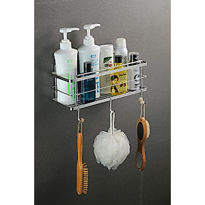 Lailisapex Premium Shower Caddy - Self Adhesive Shower Organizer, 4 Hooks, Drill-Free Shower Shelves, Rustproof Stainless Steel, (Silver)
