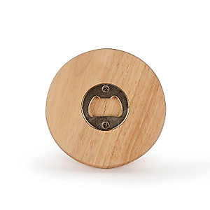 3in 1 Bottle Opener Coaster and Magnet Set of 4 Oak 10cm x 10cm