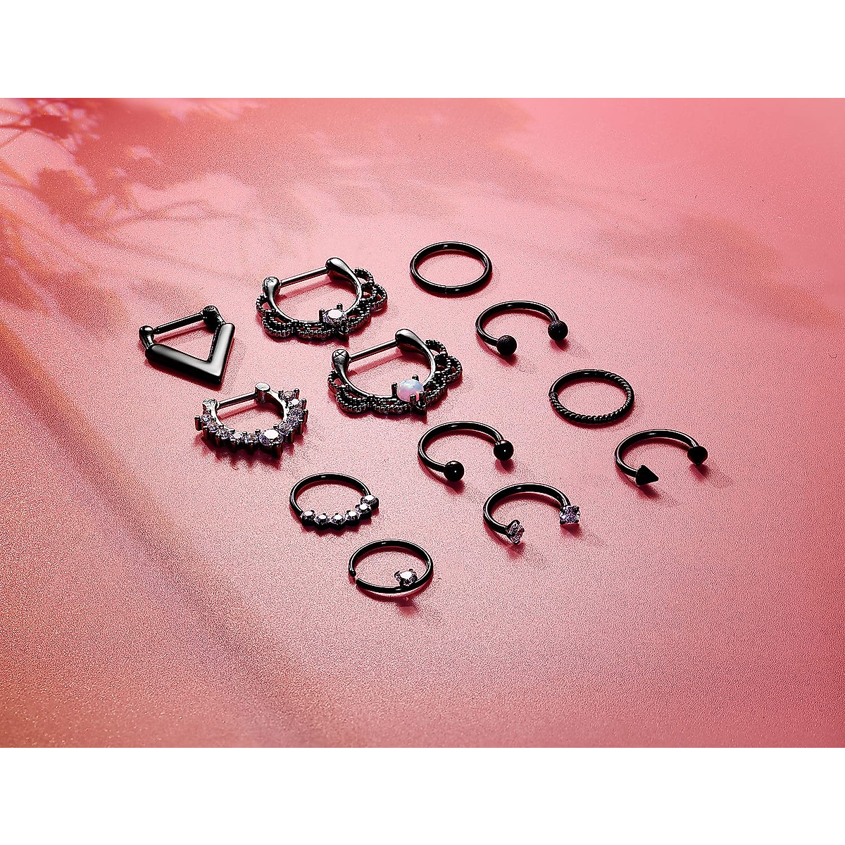 Ylqjksk Surgical Steel septum jewelry 16G helix piercing jewelry daith piercing jewelry smiley piercing jewelry rook piercing jewelry tragus piercing jewelry For Women Men Retainer，Black Tone