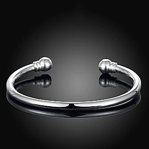 Denchy 925 Silver Bangle Bracelet, Fashion Jewelry Simple Cuff Bangles for Women Mom Wife Valentine Mothers day Gift (2pcs)