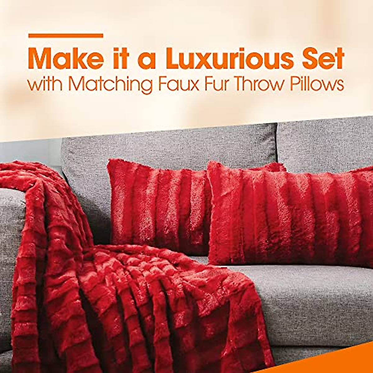 Cheer Collection Faux Fur Blanket, Luxurious Blanket for Couch, Throw Blanket, 60" x 70" inches, Red Maroon