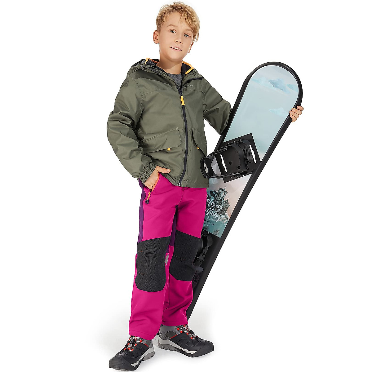 Jessie Kidden Kids Boys Girls Youth Waterproof Windproof Hiking Ski Snow Pants Elastic Waist Warm Insulated Fleece Lined Winter Pants #16010-Rose Red,4-5Years