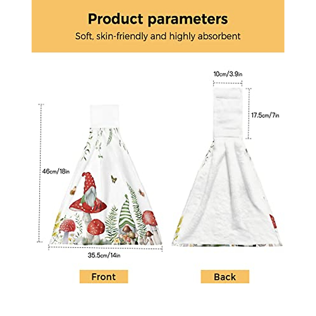 Mushroom Gnomes Hanging Kitchen Towels Set of 1, Hand Towels with Loops, Spring Floral Teal Botanical Water Absorbent Dish Cloth Tie Towels Tea Bar Towels Hand Towels for Bathroom