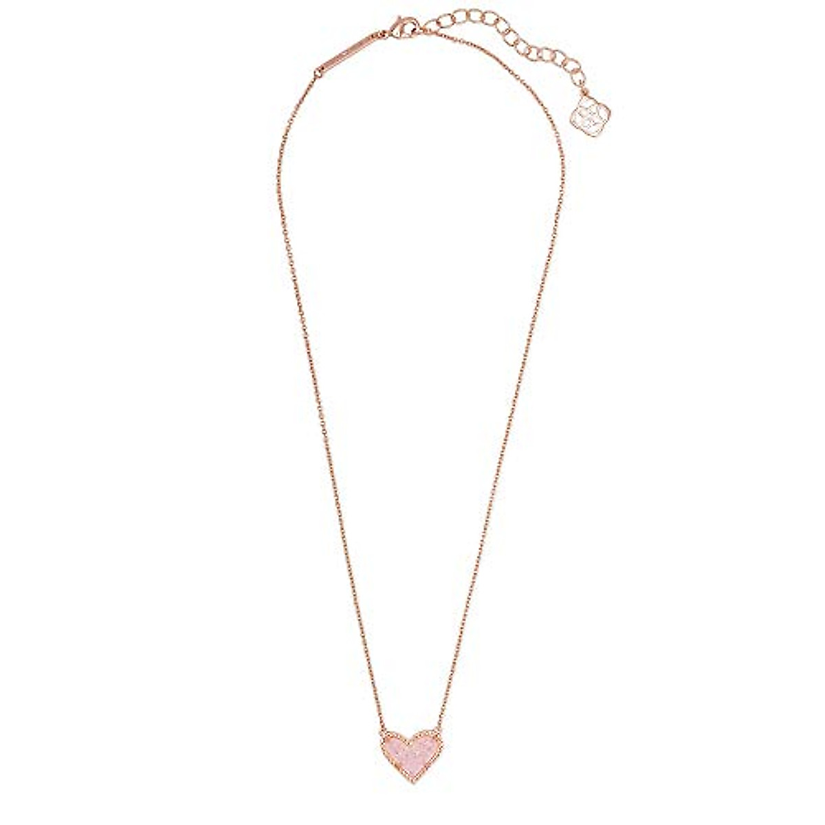 Kendra Scott Ari Heart Adjustable Length Pendant Necklace for Women, Fashion Jewelry, 14k Rose Gold-Plated, Pink Drusy