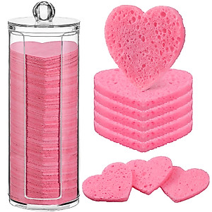 Sieral 120 Pcs Compressed Facial Sponges with Container Face Sponge Disposable Sponge Pads for Washing Face Cleansing Exfoliating Esthetician Makeup Removal(Pink, Heart)