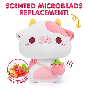 Mewaii Scented Stuffed Animal, Cute Strawberry Cow Plush with Sweet Strawberry Scented Microbeads, Pink Strawberry Plush Toy for Hugging Plush & Decor Pillow