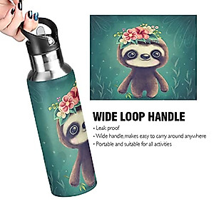senya Water Bottle Stainless Steel with Straw Lid Kids Thermos Bottle Water Flask for Sport Office Gym Outdoor School 20 oz (Sloth Garland)