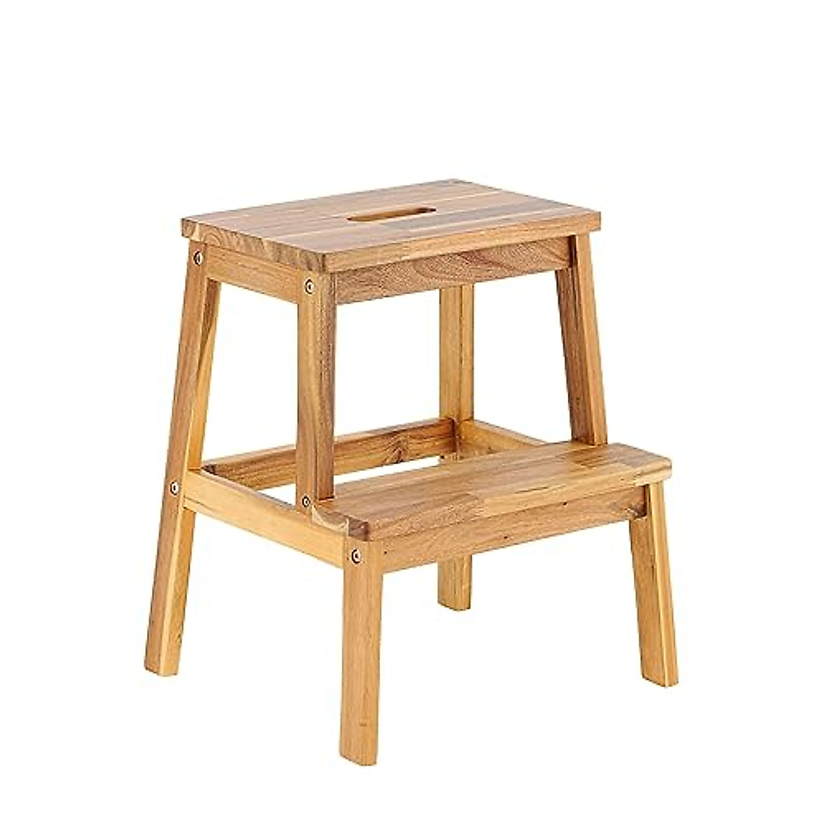 Wooden 2 Step Stool for Children Adults, Multifunctional Large Kitchen Step Helper for Toilet Bathroom Bedroom, Stepping Standing 2-Step Ladder, 16.9" D x 15.4" W x 19.6" H, Easy to Assemble, Natural