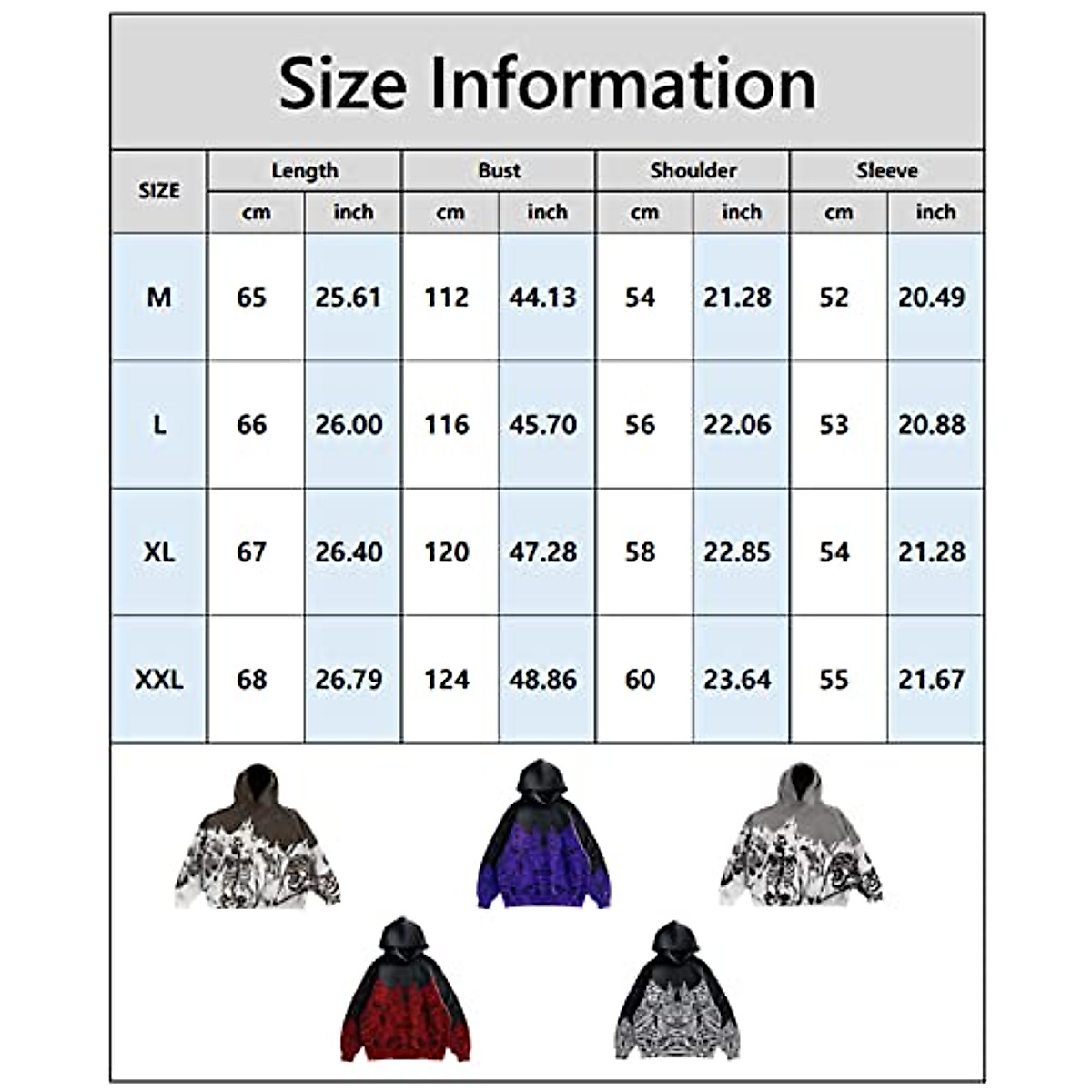 Easyoyo Skeleton Hoodie for Men Women, Gothic Y2K E-Girl Oversize Block Color Hooded Sweatshirt