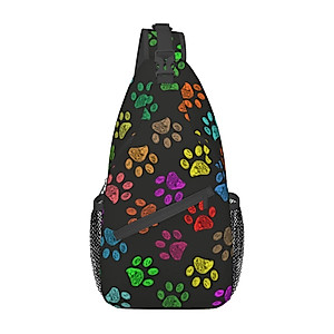 Hand Drawn Colorful Paw Prints Sling Bag For Women Men,Crossbody Shoulder Bags Casual Sling Backpack Chest Bag Travel Hiking Daypack For Outdoor