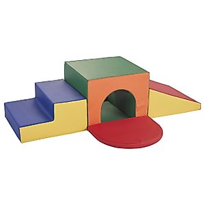 Factory Direct Partners 10408-AS SoftScape Single Tunnel Play Foam Climber Plus, Beginner Toddler Soft Structure for Active Playtime (5-Piece Set) - Assorted