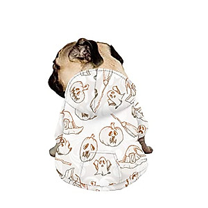 DDFS Classic White Color Dog Halloween Costumes Puppy Clothes with Pocket Fashion Design Pumpkin Pattern Comfy Soft Flattering Doggie Outdoor Pullover Dog Hoodies Puppy Shirts Sweatshirts Small Size