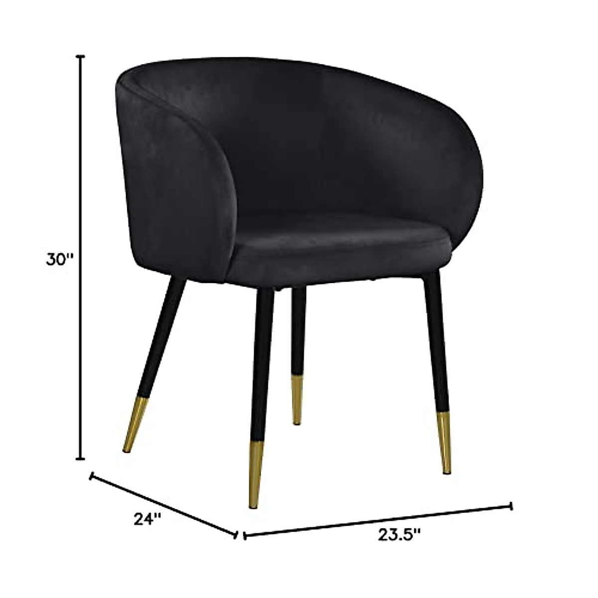Meridian Furniture Louise Collection Modern | Contemporary Velvet Upholstered Dining Chair with Gold Tipped, Black Metal Legs, 24" W x 23.5" D x 30" H