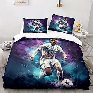 ADTEMP Soccer Bedding Sets, Cute Cartoon Printed Duvet Cover Soft Bedroom Bed Decor Gifts for Boys Girls Teens Kids Children 3 Piece with 1 Duvet Cover and 2 Pillowcase Twin Size