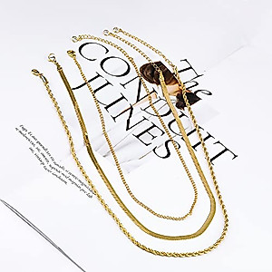 Freekiss Gold Necklace for Women Herringbone Necklace for Women,Simple Gold Layered Necklaces Chunky 14k Gold Plated Necklace Gold Chain Gold Jewelry Gift for Women
