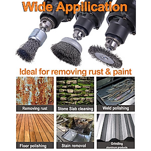 9 Pack Drill Wire Brush with 1/4-Inch Hex Shank, Rocaris Carbon Steel Drill Wire Brush, Cup/ Wheel/ Pen Brush Set for Rust Removal, Corrosion and Scrub Surfaces