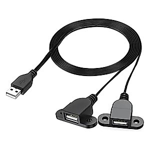 Guo USB Charging Extension Cable Male to Dual Female, USB 2.0 Charging Port 1 to 2 Panel Mount with Screw Hole, Used for Furniture/Mobile Phones/Portable Power and More(5FT/1.5m)