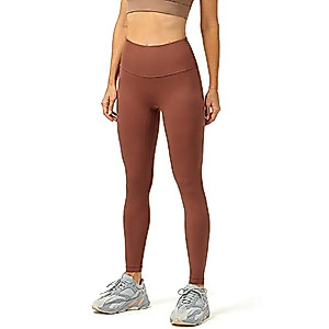 icyzone Legging for Women, No Front Seam, Buttery Soft, 7/8 High Waisted Squat Proof Yoga Pants for Workout (Copper Brown, Medium)