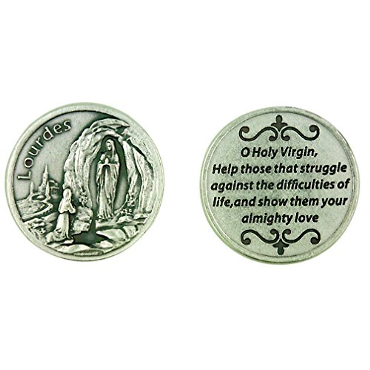 Lumen Mundi The Blessed Virgin Mary Our Lady of Lourdes Pocket Token with Prayer Back