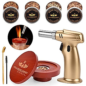 Cocktail Smoker Kit with Torch – 4 Flavors Wood Chips – Bourbon, Infuser Kit, Old Fashioned Drink Smoker Kit, Amazing Valentine Gifts for Men, Dad, Husband (Without Butane)