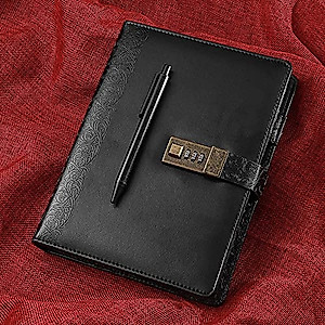 CAGIE Personal Journal for Men with Lock, Vintage Leather Journal Refillable 6 Ring Binder Notebook, 7 x 9 Inch Large Lock Diary for Men Women, Black