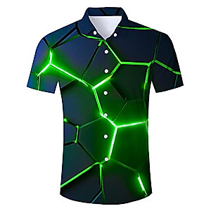 ALISISTER Men Shirt Flash Lava 3D Graphic Hawaiian Tropical Aloha Slimming Fit Tops Short Sleeve Button Down Collar Summer Beach Clothing
