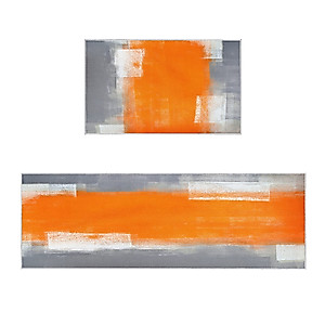 Kitchen Mat 2PCS, Abstract Orange Grey Oil Painting Texture Kitchen Rugs for Kitchen Organization, Anti-Fatigue Kitchen Floor Mats Non-Slip Kitchen Decor Runner Rug, Room Decor Standing Desk Mats