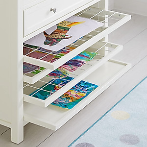 MARTHA STEWART Crafting Kids' Art Storage with Drying Racks - Gray, Wooden Arts and Crafts Organizer with Removable Wire Racks and Painting Drip Pan